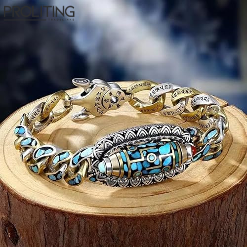TURQUOISE NINE-EYED DZI – 12mm Pure Copper Bracelet with Box Clasp ...